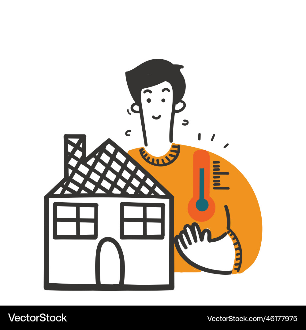 Hand drawn doodle house with temperature control Vector Image