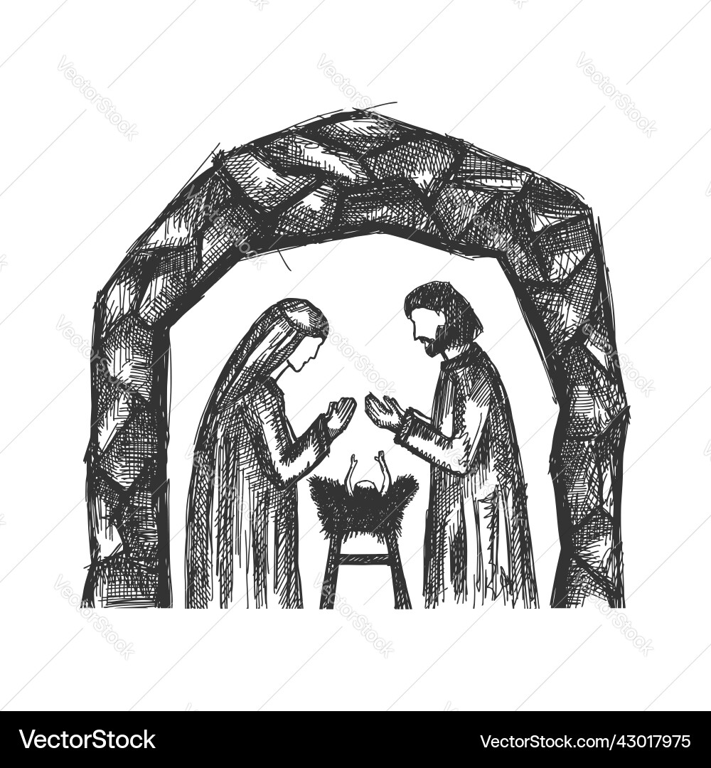 Joseph and mary with little jesus Royalty Free Vector Image