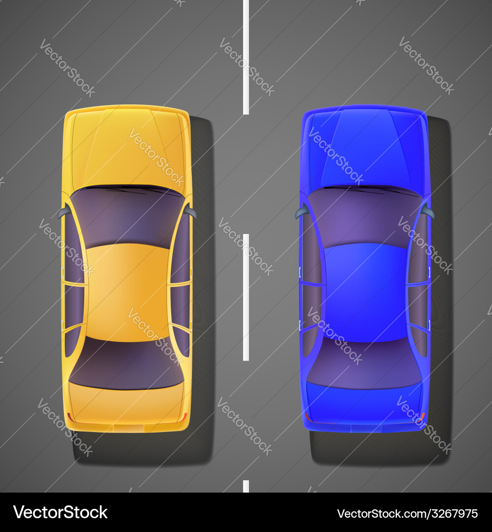 Two car top view Royalty Free Vector Image - VectorStock