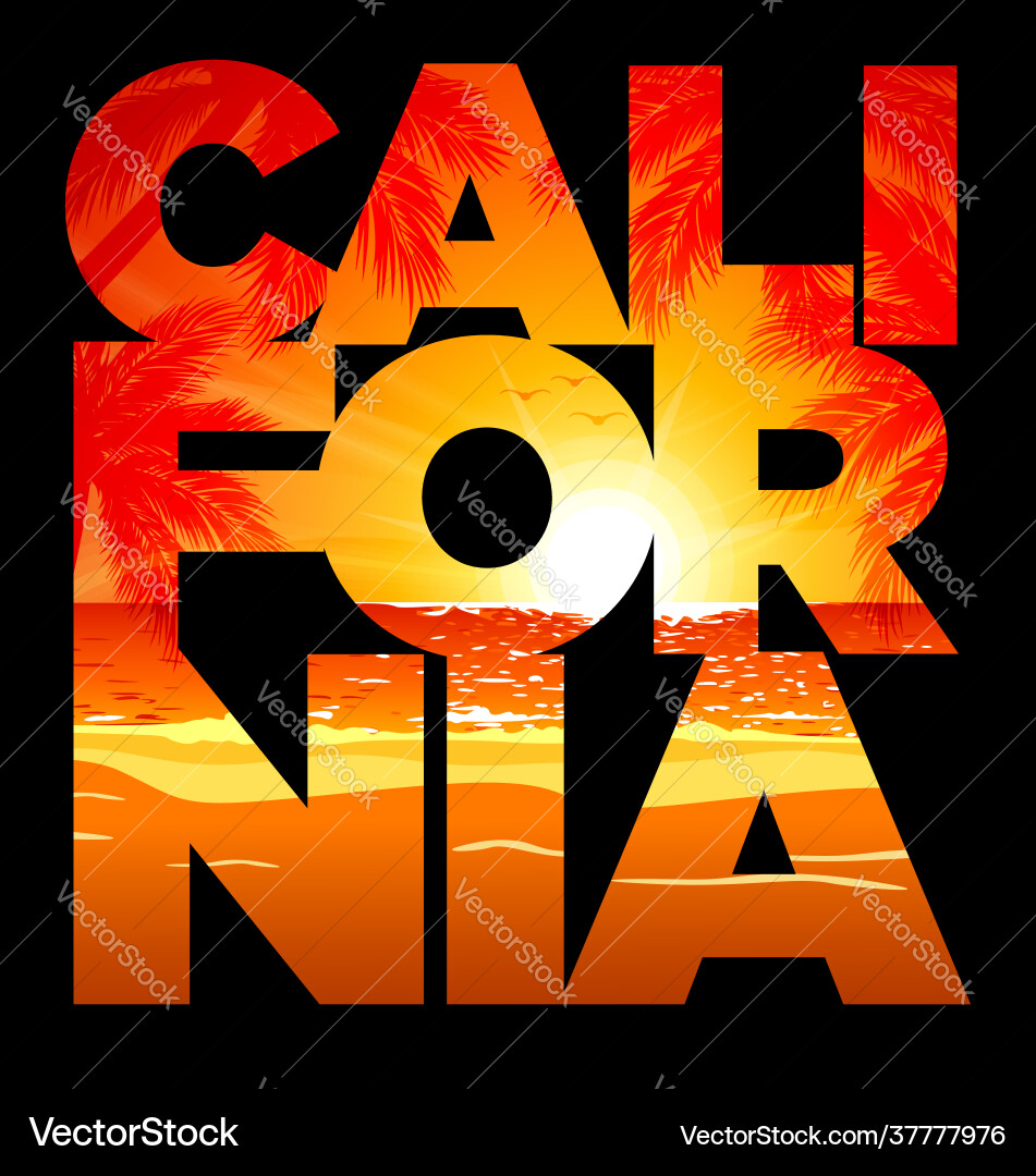 California text beach sunset Royalty Free Vector Image