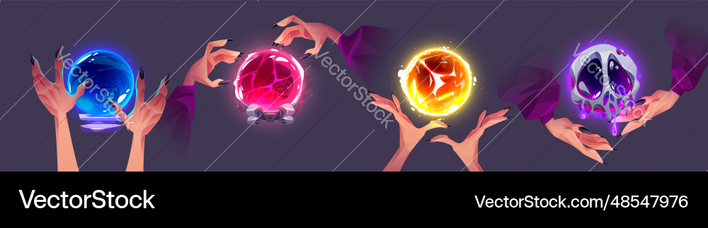 Magic fortune ball in witch hands - cartoon Vector Image