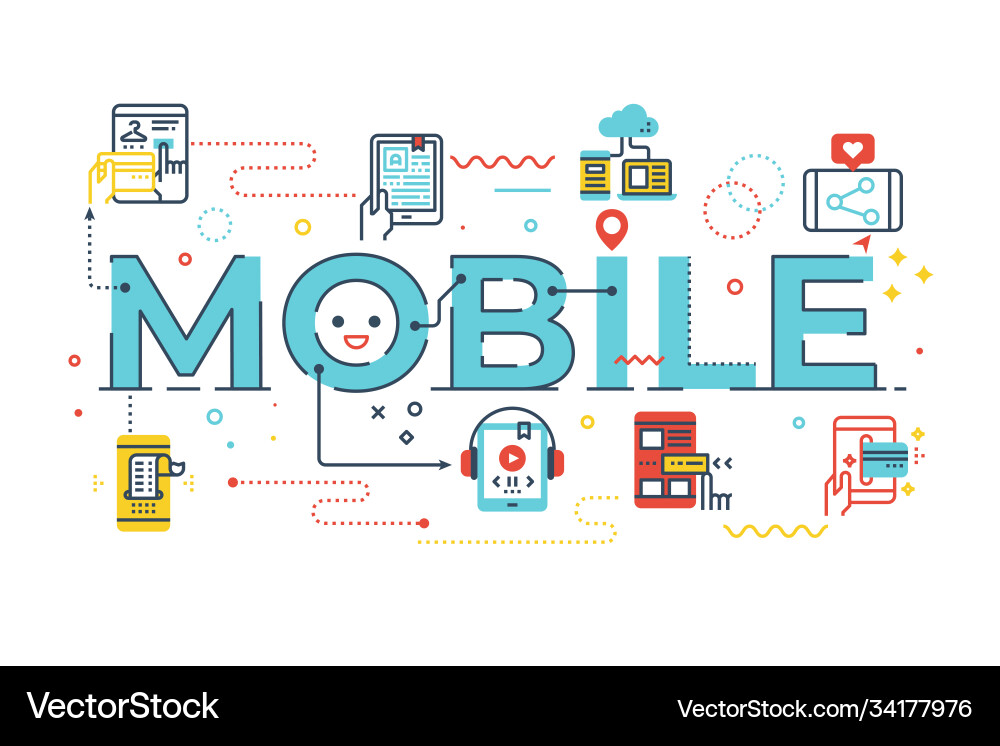 Mobile word Royalty Free Vector Image - VectorStock