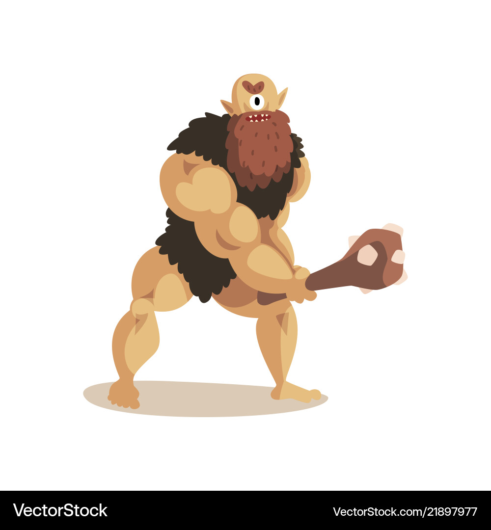 Angry cyclops caveman with a cudgel ancient Vector Image