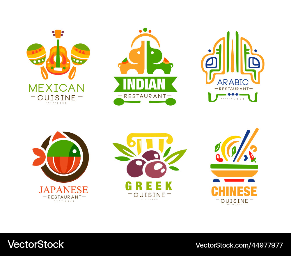 Global Cuisine Restaurant Logos Royalty Free Vector Image