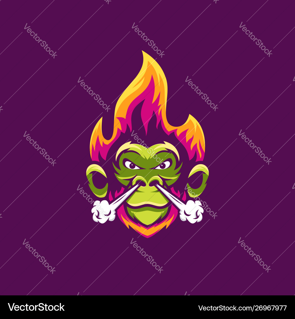 Monkey with fire and smoke awesome Royalty Free Vector Image