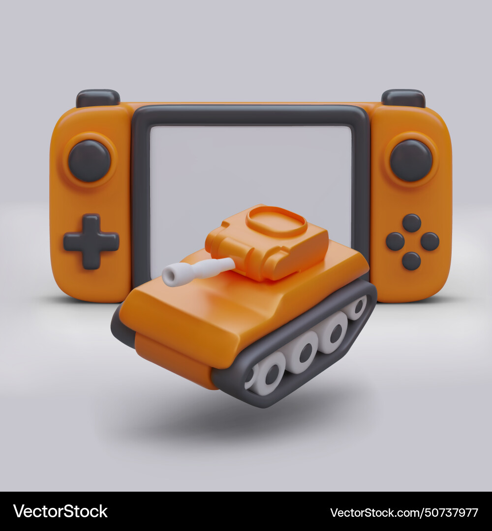 Realistic game console and tank in orange Vector Image
