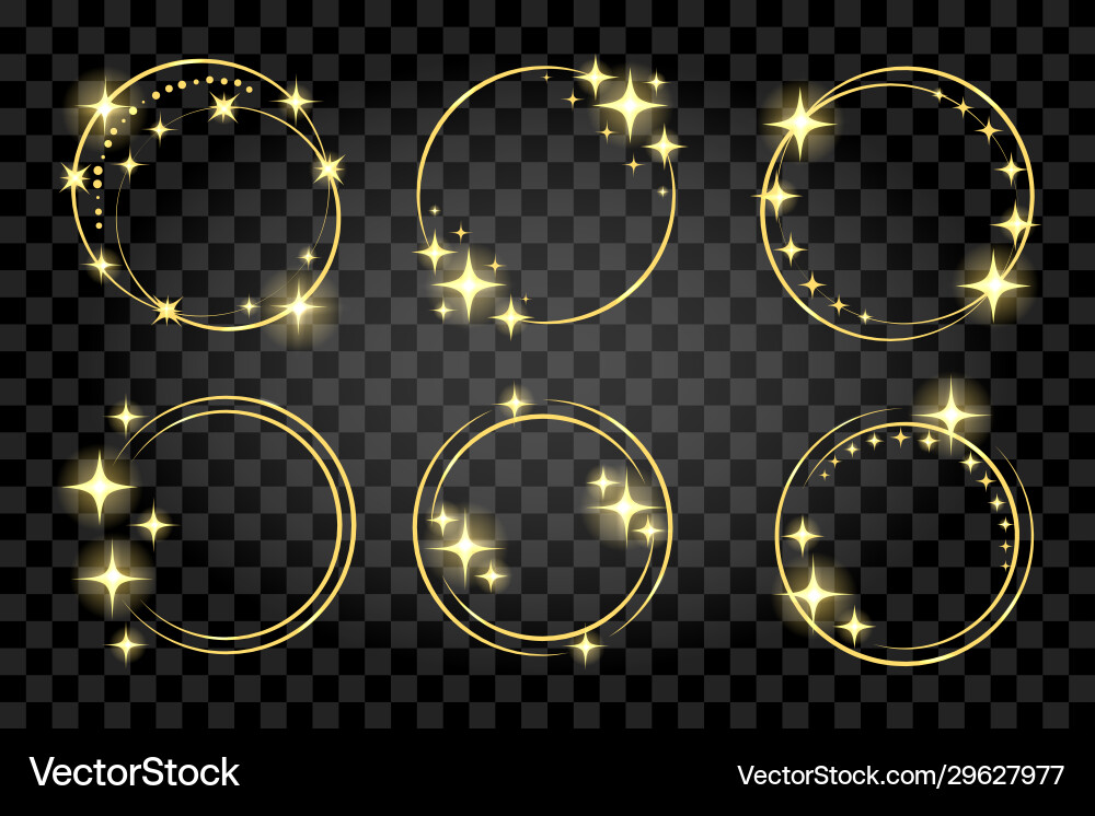 Set golden circle stardust frame isolated Vector Image
