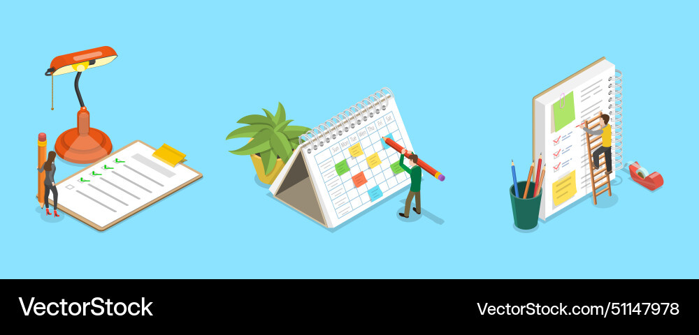 3d isometric flat of planning Royalty Free Vector Image