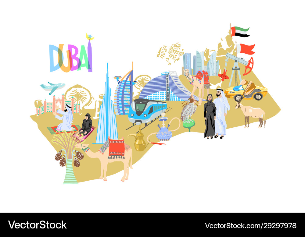 Dubai City Map with Icons Royalty Free Vector Image