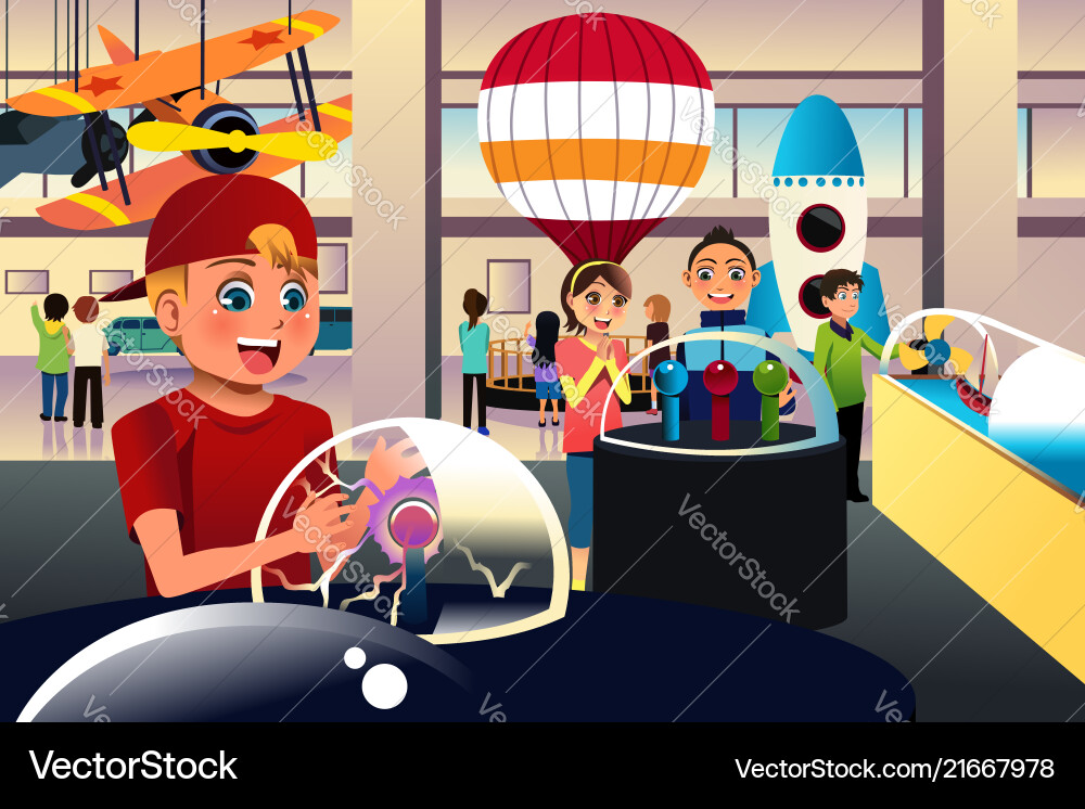 Kids on a trip to science center Royalty Free Vector Image