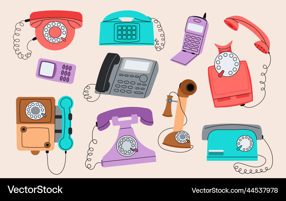 Various phones wire style styling telephone Vector Image