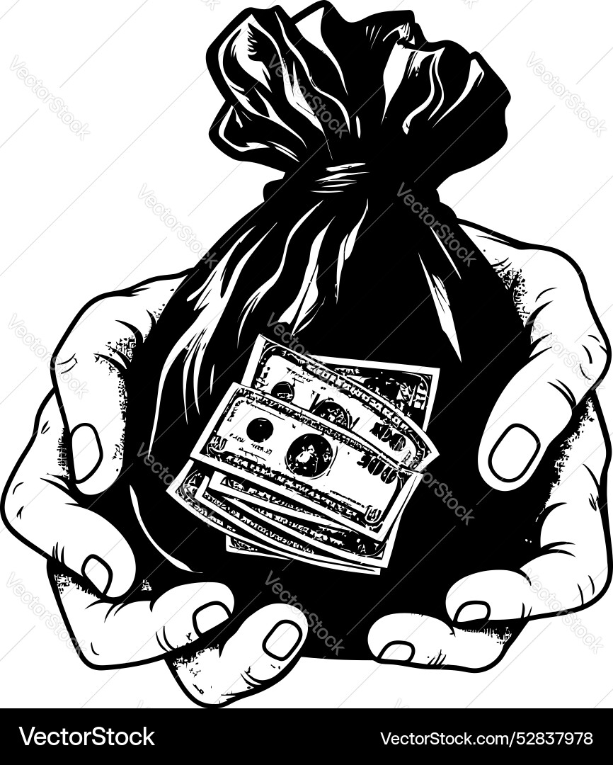 Wealth touch money bag in grasp logo Royalty Free Vector