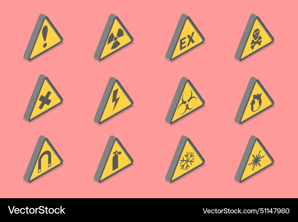 3d isometric flat set of warning signs Royalty Free Vector