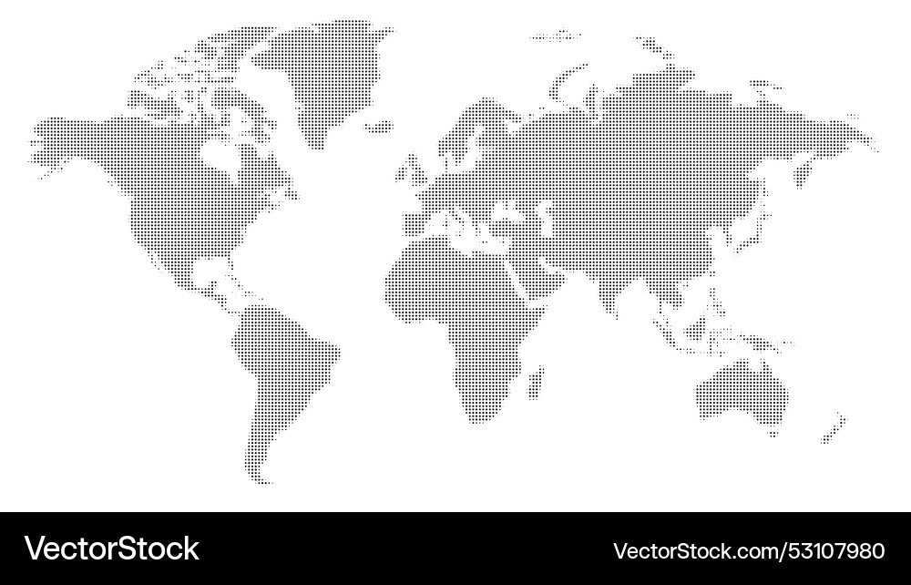 Dotted halftone world map dot global continents Vector Image