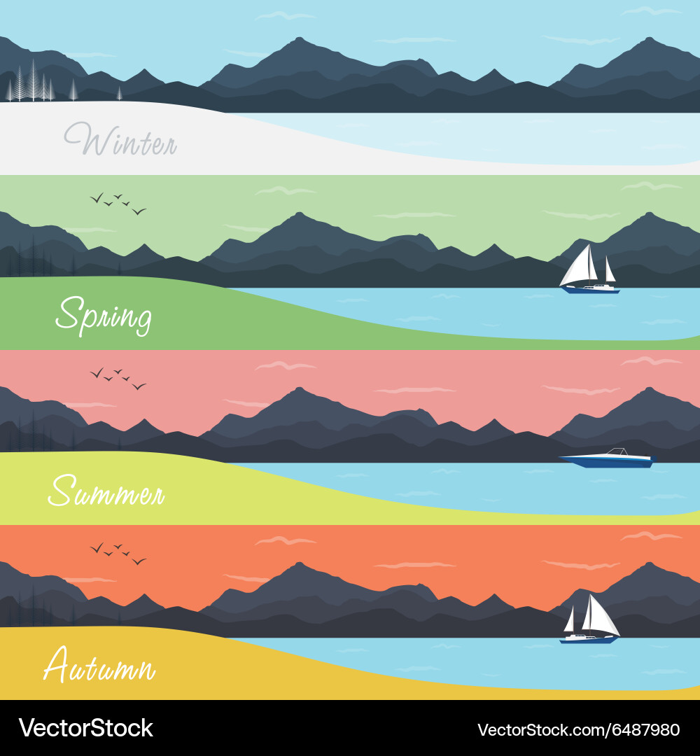 Four seasons banners with forest and mountains Vector Image