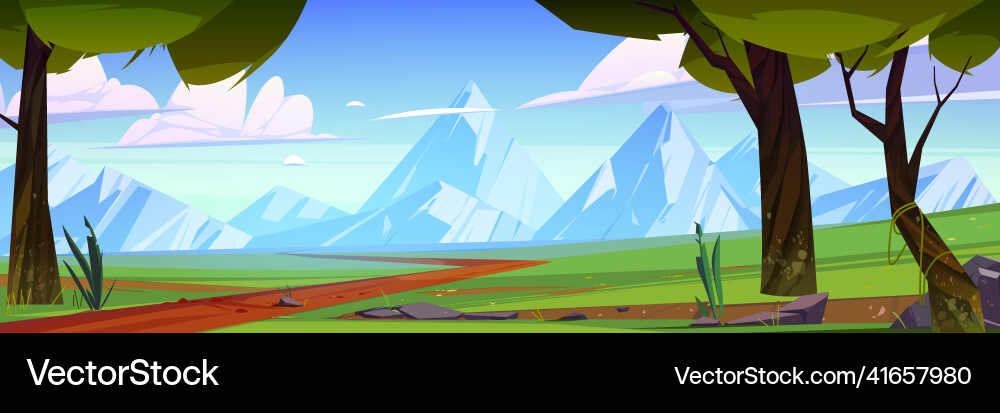 Mountain valley landscape with grass and trees Vector Image
