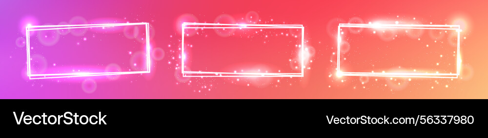 Neon rechteckiger Rahmen mit glänzenden Effekten Vektorbild