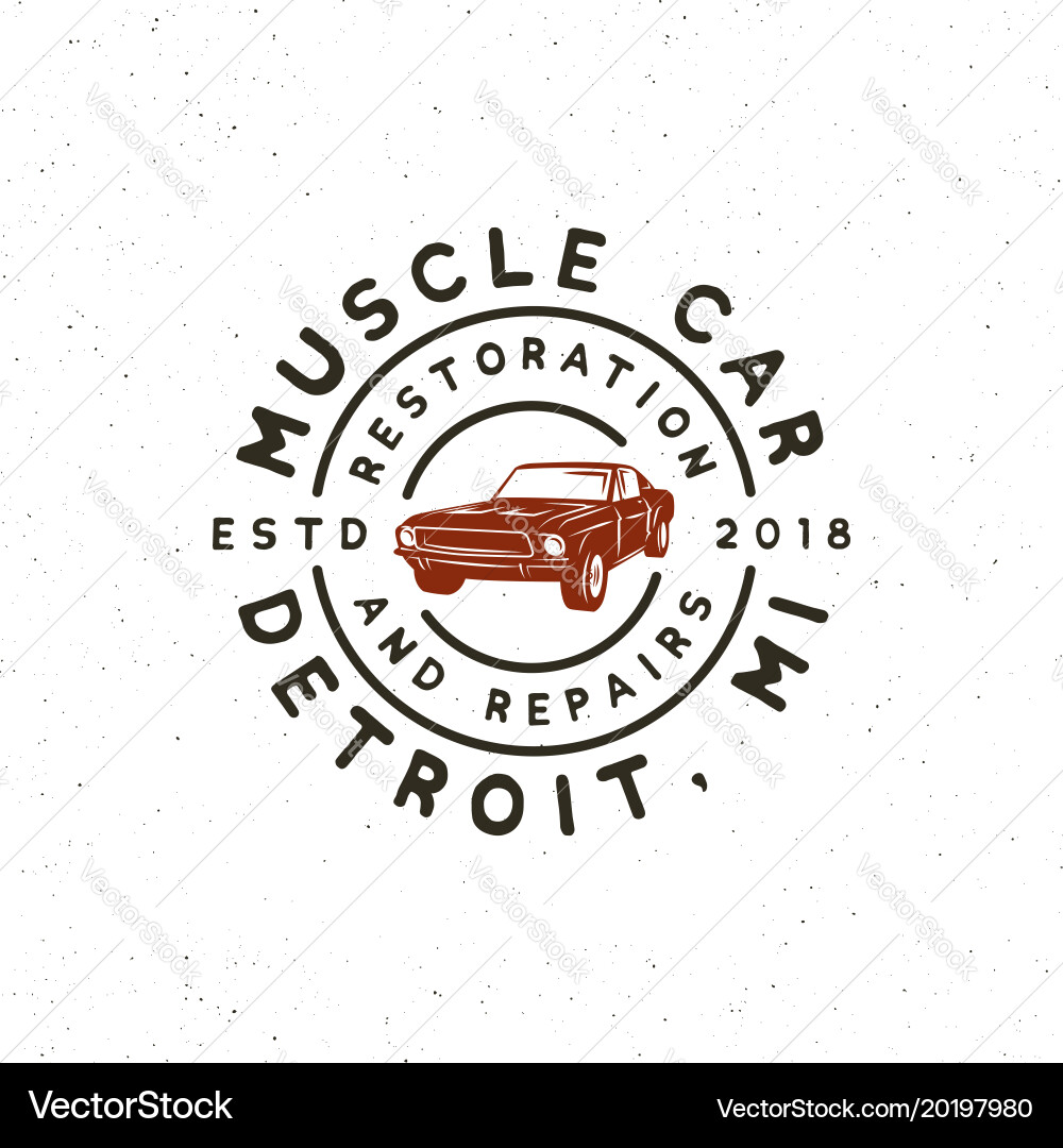 Vintage muscle car garage logo Royalty Free Vector Image