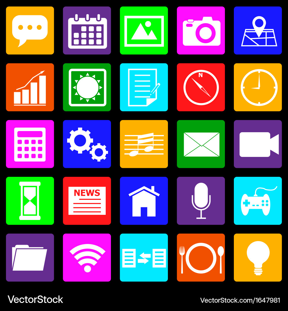 Application colorful icons on black background Vector Image