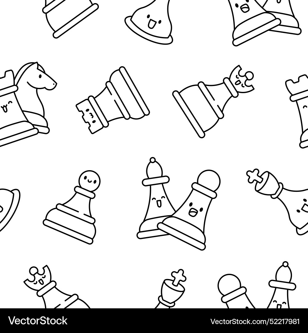 Cute chess pieces with happy face coloring page Vector Image
