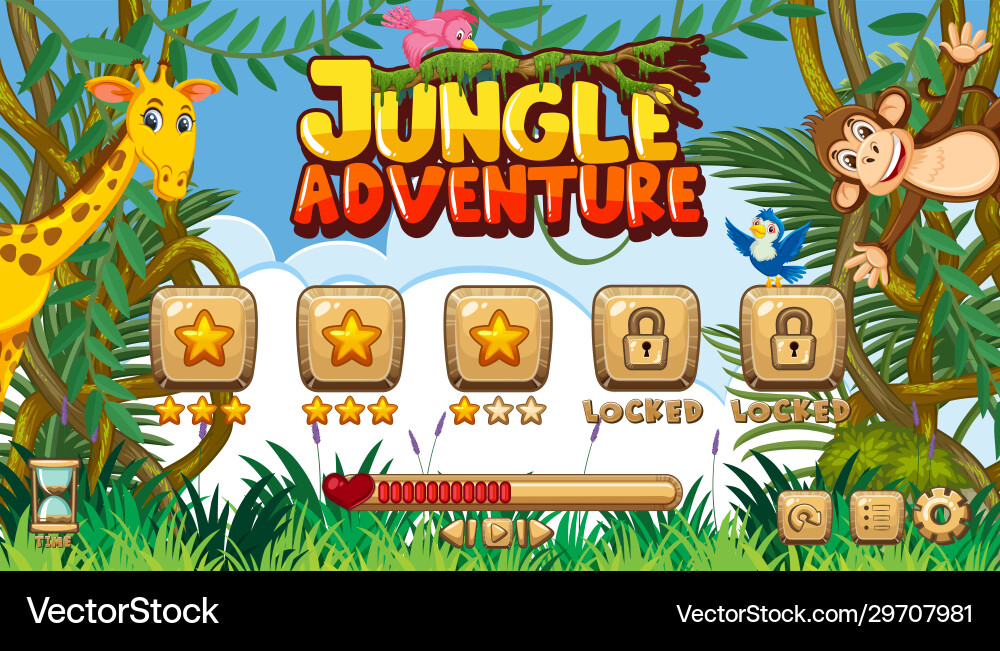Game template for jungle adventure with many Vector Image