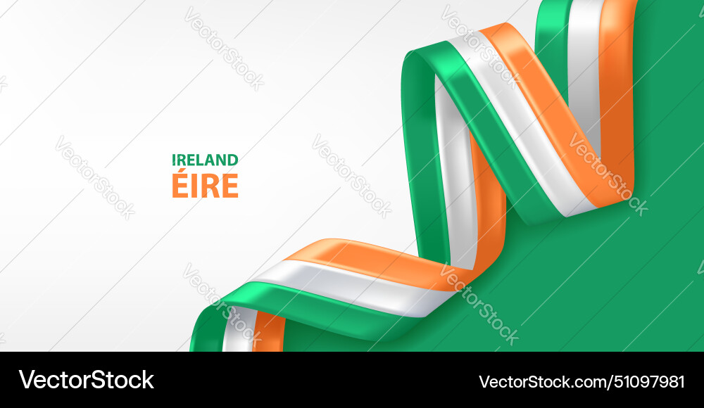 Ireland 3d ribbon flag Royalty Free Vector Image