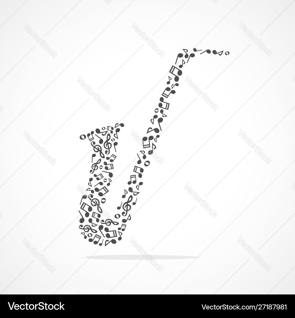Music notes forming a saxophone Royalty Free Vector Image