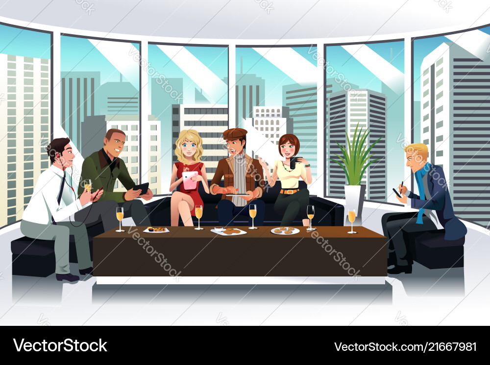 People in a lounge using electronic gadgets Vector Image