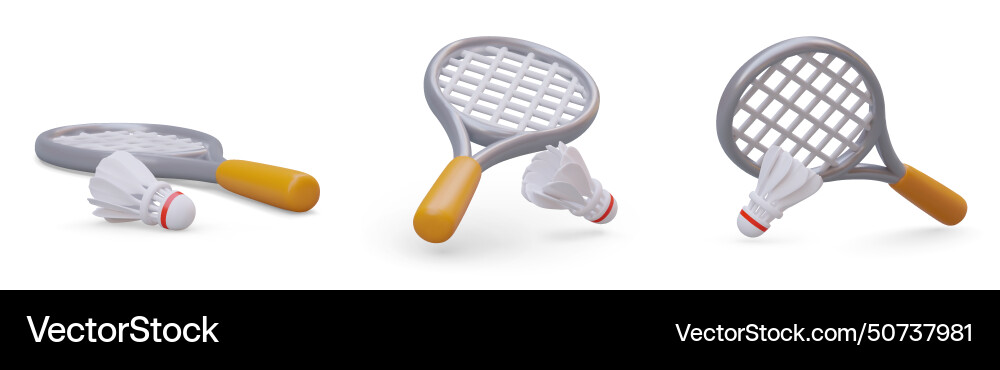 Realistic badminton racket shuttlecock set Vector Image