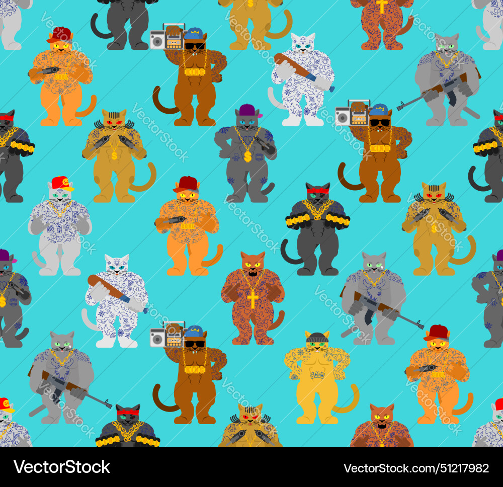 Cat gang pattern seamless gangsta background Vector Image