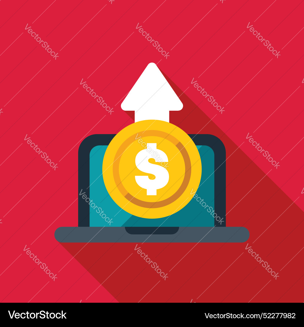 Dollar coin increasing its value over laptop Vector Image