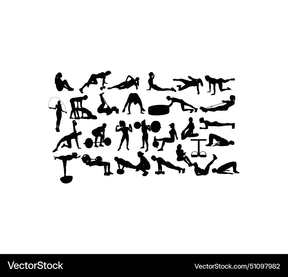 Fitness and gym activity silhouettes Royalty Free Vector