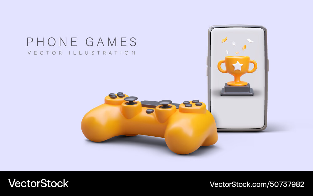 Phone games realistic smartphone with winner cup Vector Image