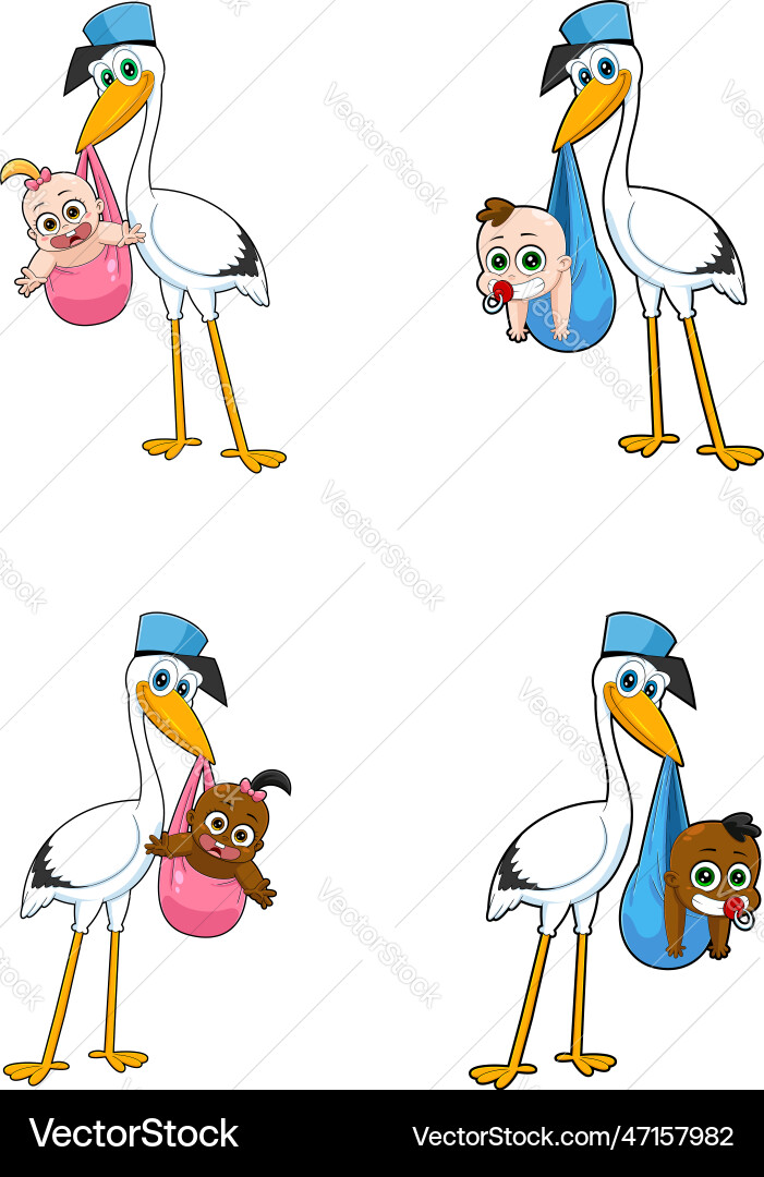 Stork delivering a babies cartoon characters Vector Image