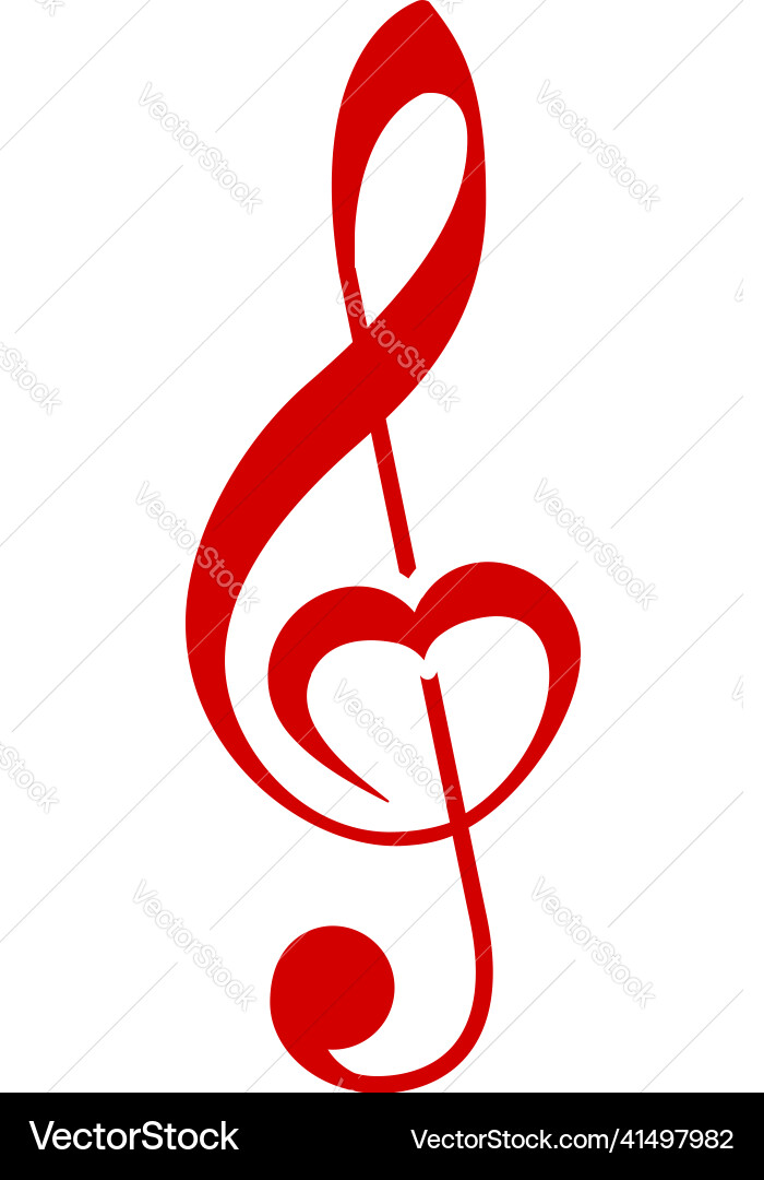 Treble g clef with love heart Royalty Free Vector Image