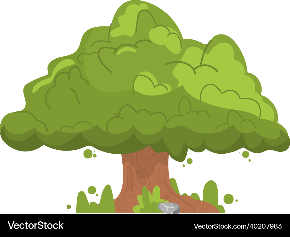 Big tree in cartoon style old green oak Royalty Free Vector
