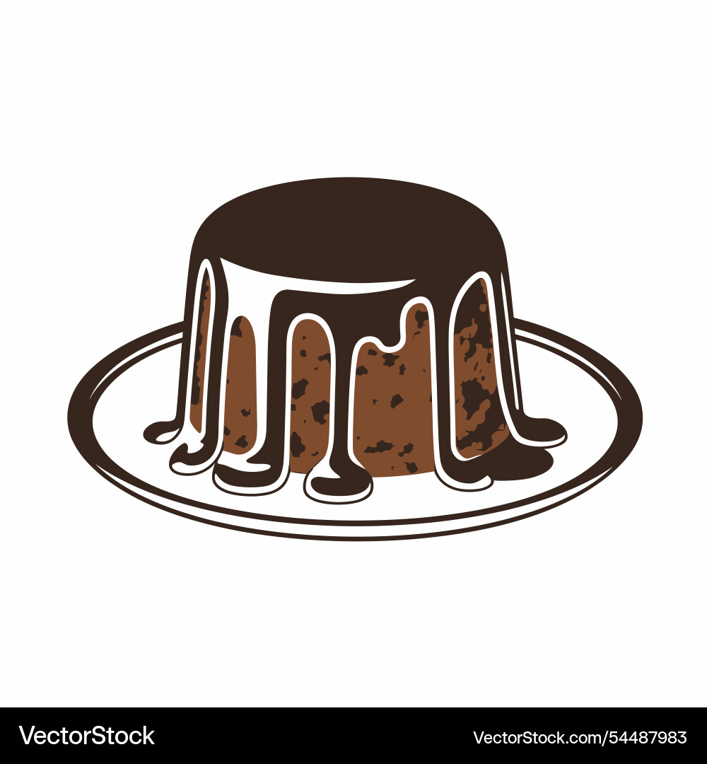 Chocolate dessert with dripping fudge on a plate Vector Image