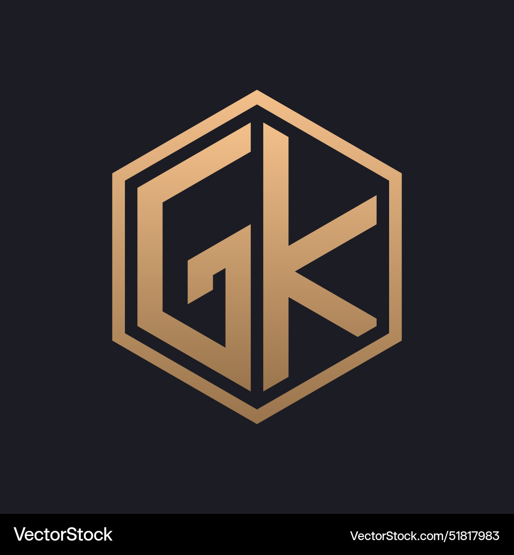 Elegant hexagon letter gk logo design initial Vector Image