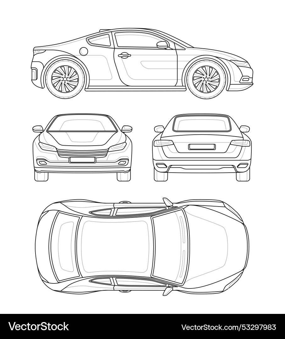 Hybrid car template linear blueprint of compact Vector Image