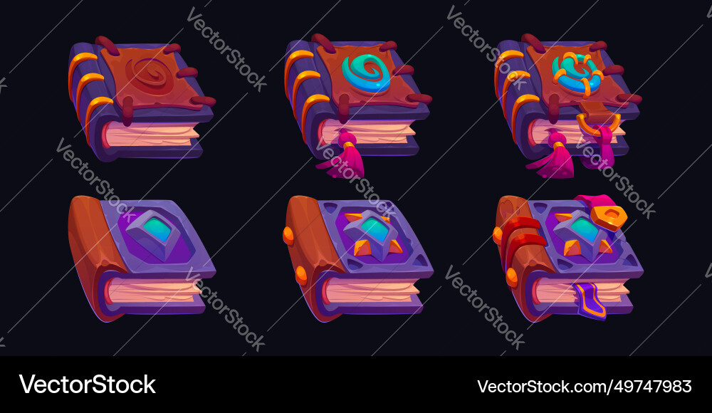 Magic spell books set with game level symbols Vector Image