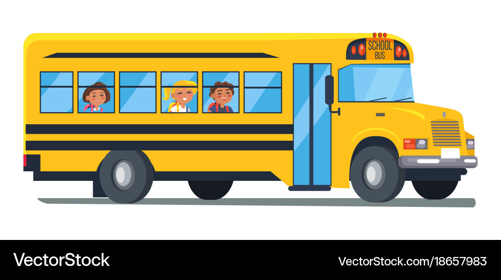 School bus with kids sitting near windows Vector Image