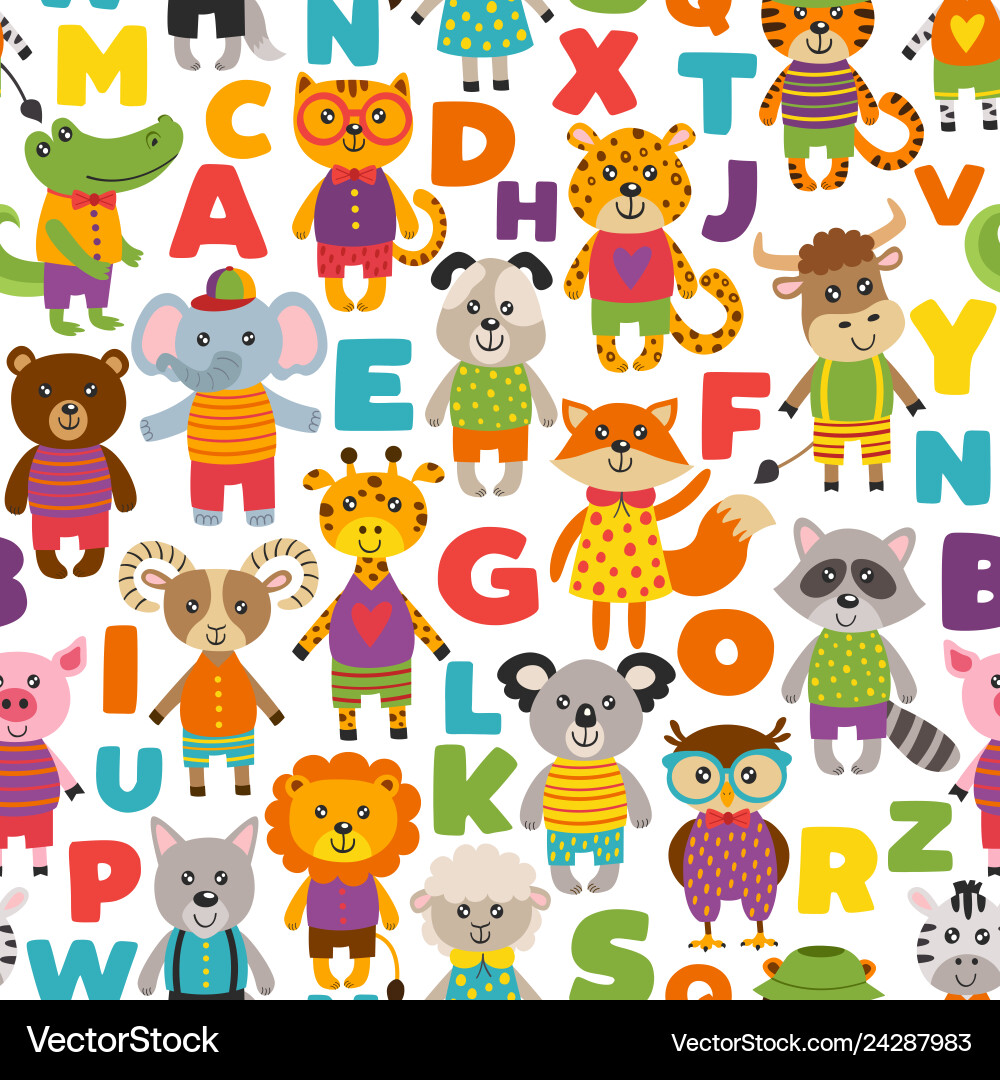 Seamless pattern with cute animals Royalty Free Vector Image