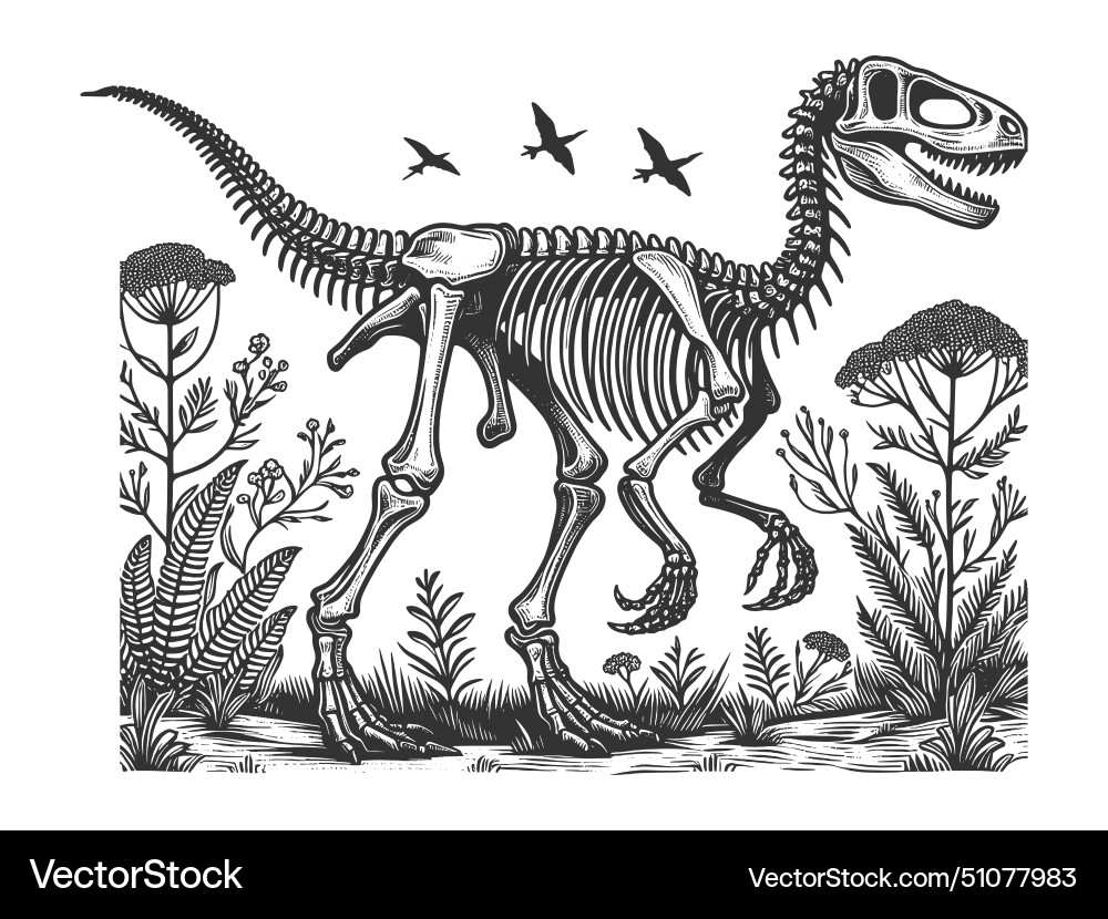 Vintage dinosaur skeleton engraving Royalty Free Vector