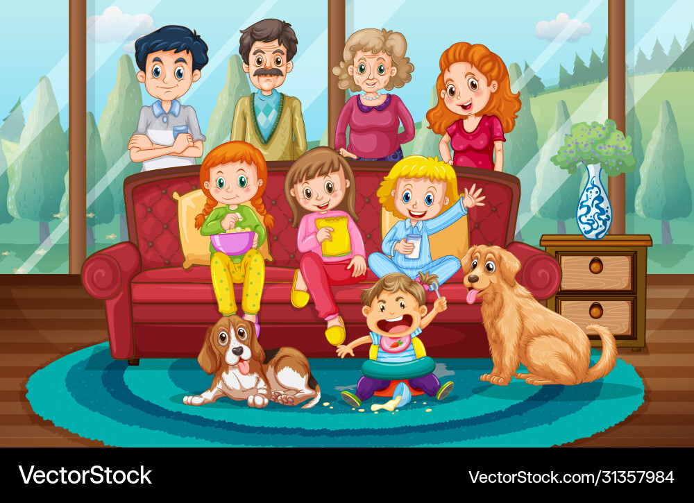 Big family at home Royalty Free Vector Image - VectorStock