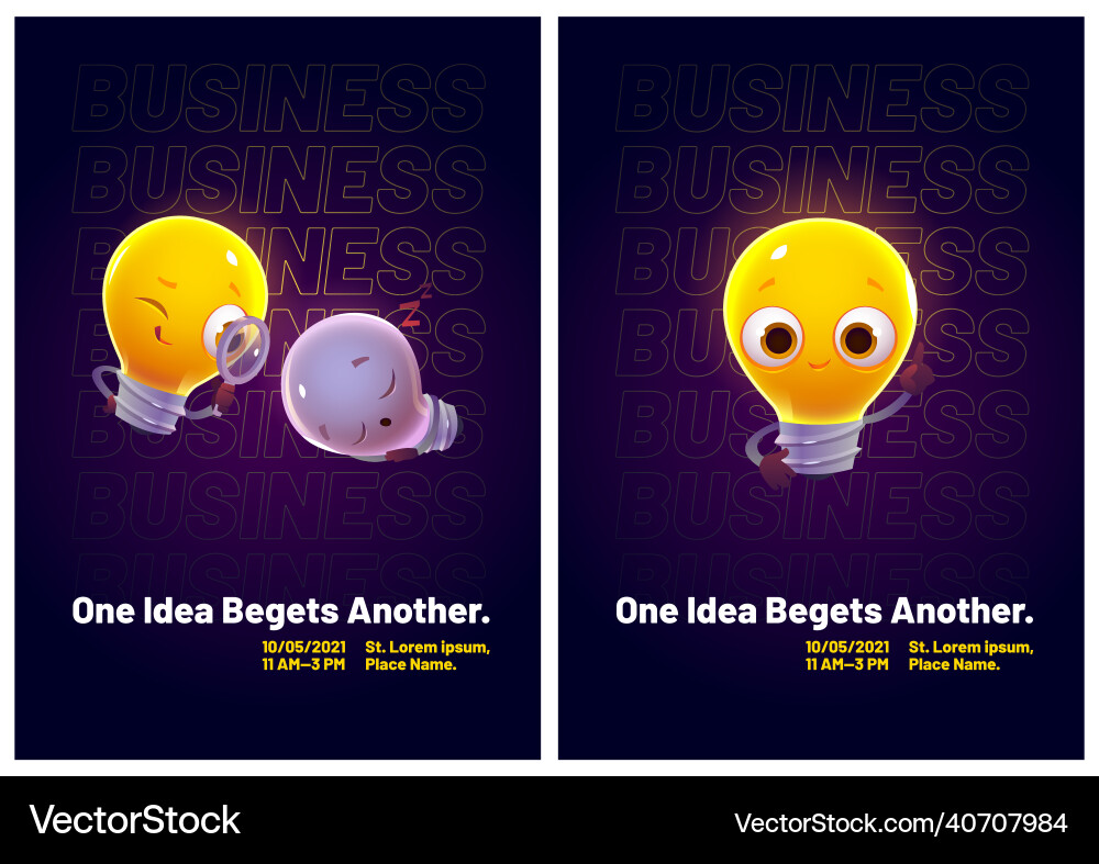 Cartoon flyers with funny light bulbs characters Vector Image