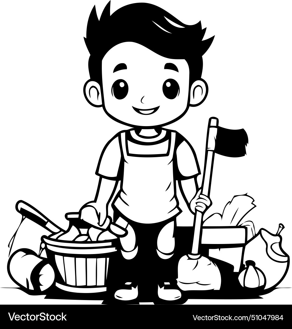 Cute boy cleaning the house concept Royalty Free Vector