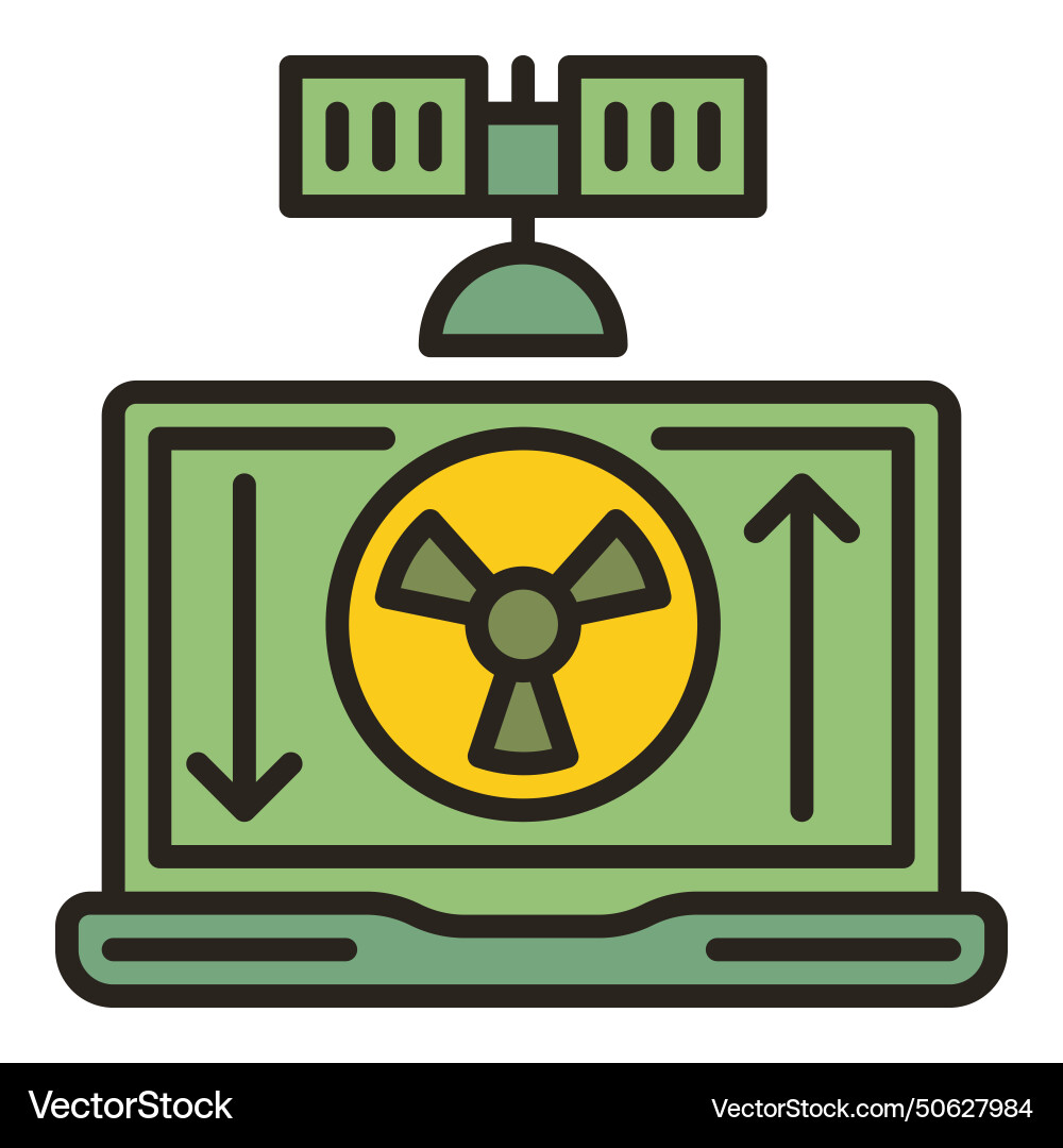 Laptop with radiation symbol on screen connected Vector Image