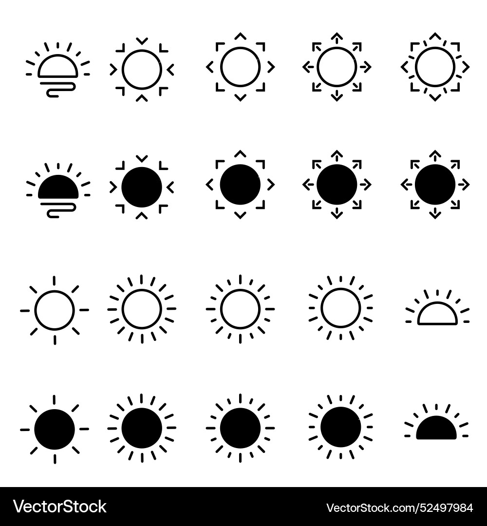Sun icon set in line style sunshine flat Vector Image