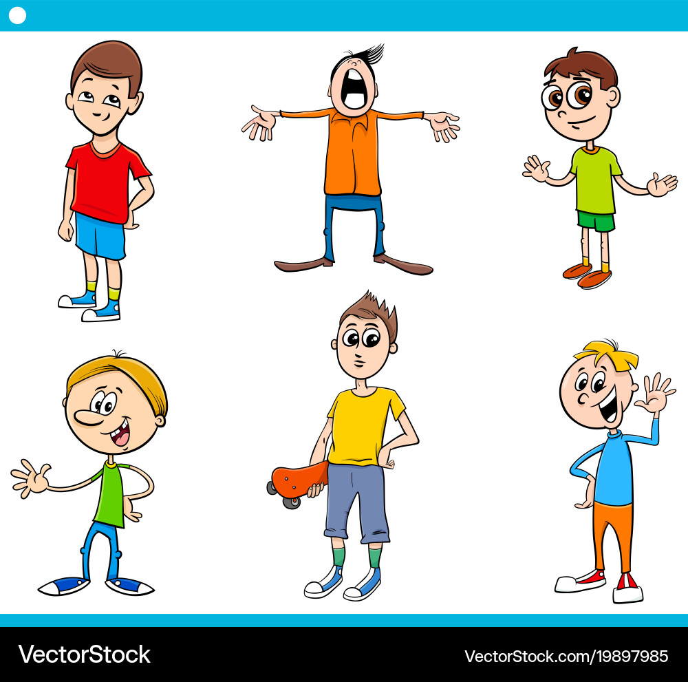Boys children characters cartoon set Royalty Free Vector