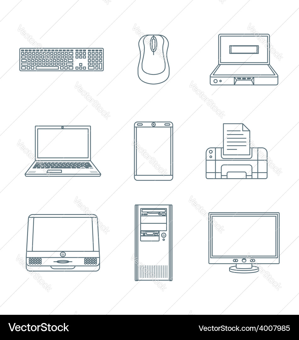 Dark outline computer gadgets icons Royalty Free Vector